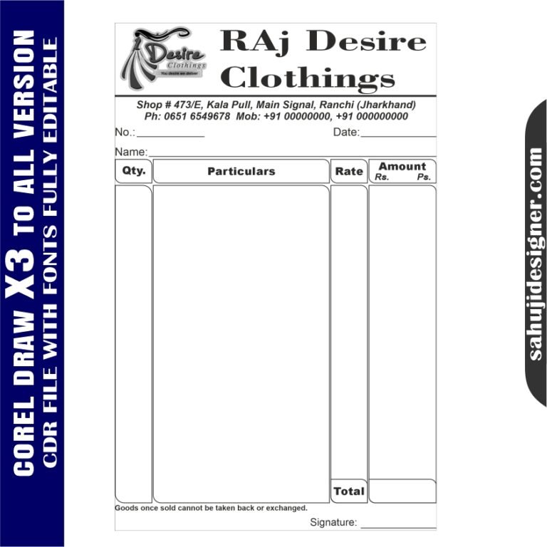 Latest And Best cloth store bill book Design CDR File